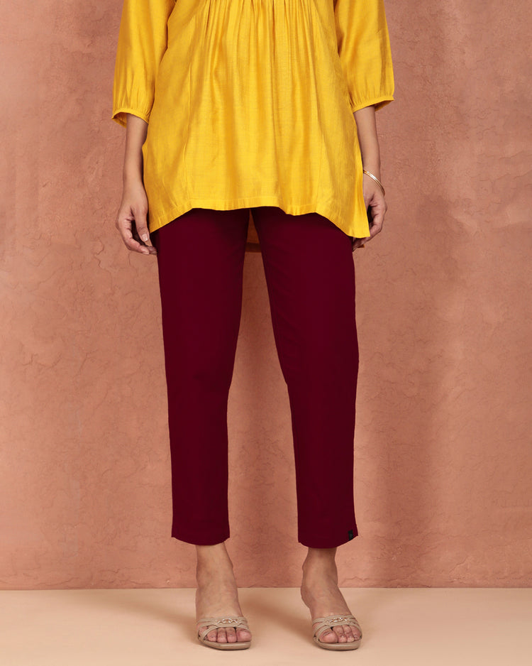 Buy Cotton Stretch Straight Pants - Cherry Berry | Twin Birds
