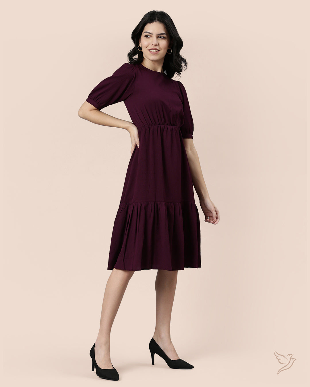 Buy Grape Vine Women Stylish Solid Wrinkle Dress Online