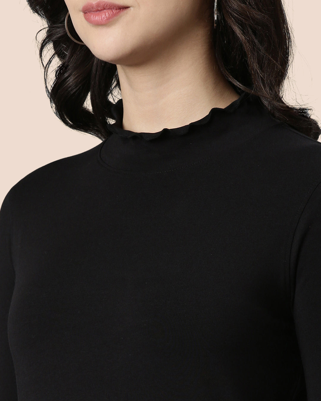 Buy Black Stylish High Neck Frill Tee Online