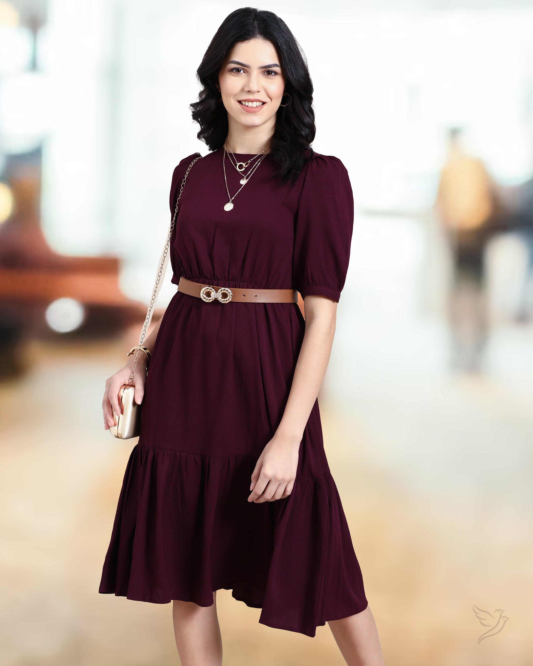Buy Grape Vine Women Stylish Solid Wrinkle Dress Online